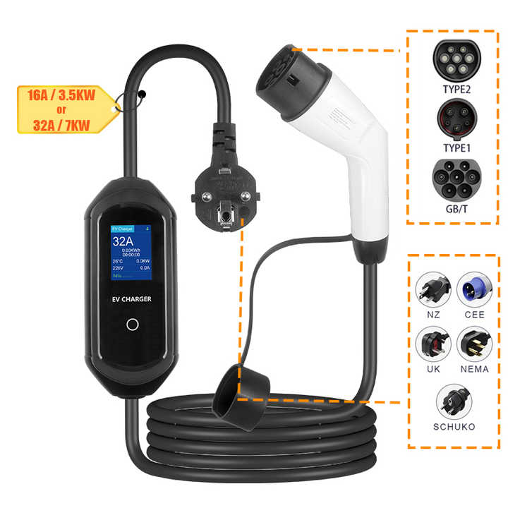 ST-E207 Portable EV Charger - Adjustable Current & Bluetooth