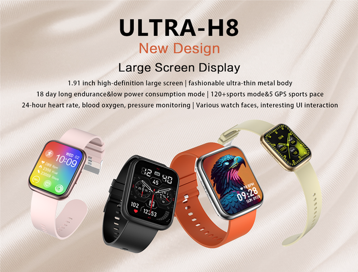 H8 Smart Watch - 1.91 Inch Waterproof Smartwatch with APP