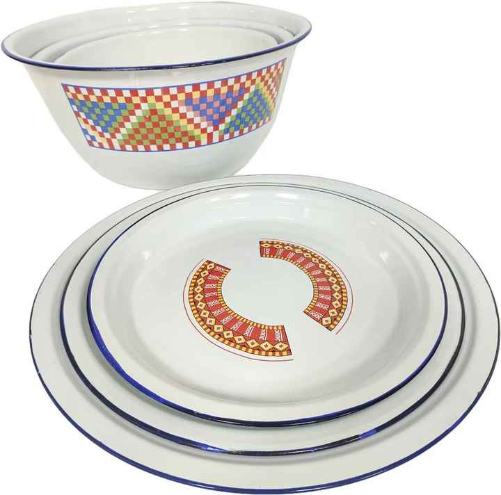 Enamel Finger Bowl Set Customized Print Flower Pattern Polished ...