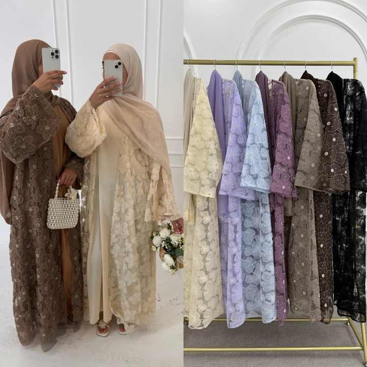 Loriya Dubai Abaya 2026 3D Flower Lace Floral Handmade Beaded Cardigan ...