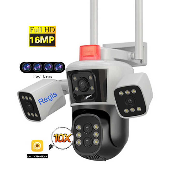 8K 16MP 4 Lens 3-Screen 10X Optical Zoom IP CCTV Camera
