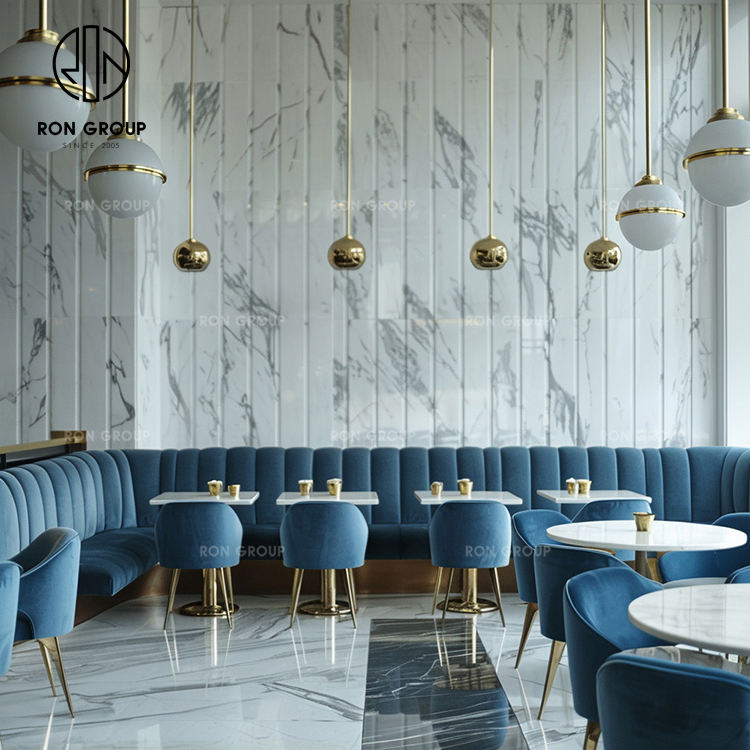 Modern Round Marble Velvet Half Circle Curved Cafe and Restaurant Table ...