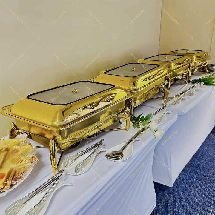 Luxury 9L Rectangle Buffet Food Warmer Chefing Commercial Wedding Stainless Steel Chafing Dish ...