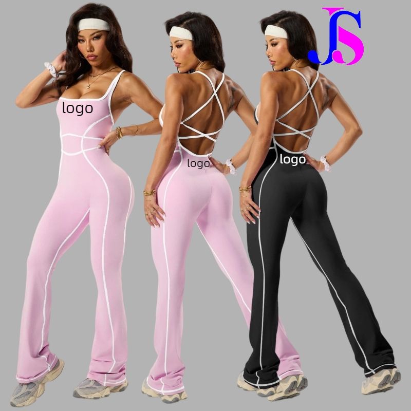 New Gym Fitness Sportswear Breathable Bodysuit Flared Pant Legs ...
