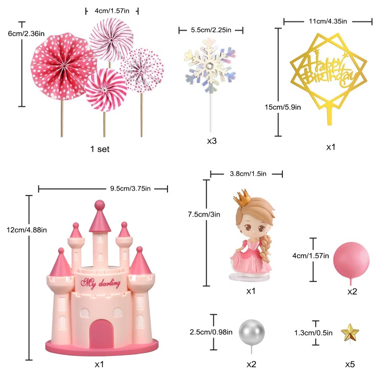 Princess Cake Topper 19-Piece Princess Castle Cake Topper Set - Pink ...