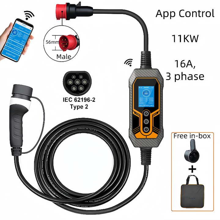 Portable EV Charger 11kw WIFI APP Adjustable Current 8A-16A EU Plug ...