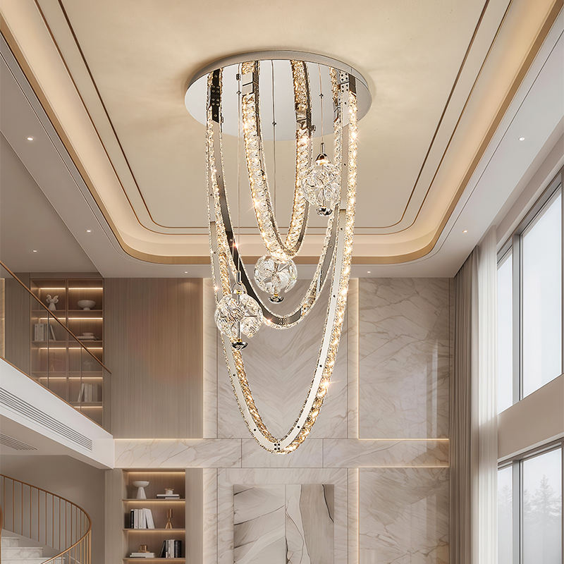 Luxury Led Stair Crystal Chandelier Light Villa Duplex Living Room Loft ...