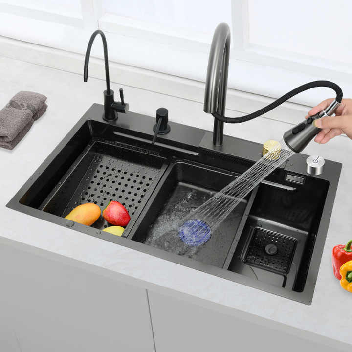 Complete Whole Set Waterfall Kitchen Sink Stainless Steel