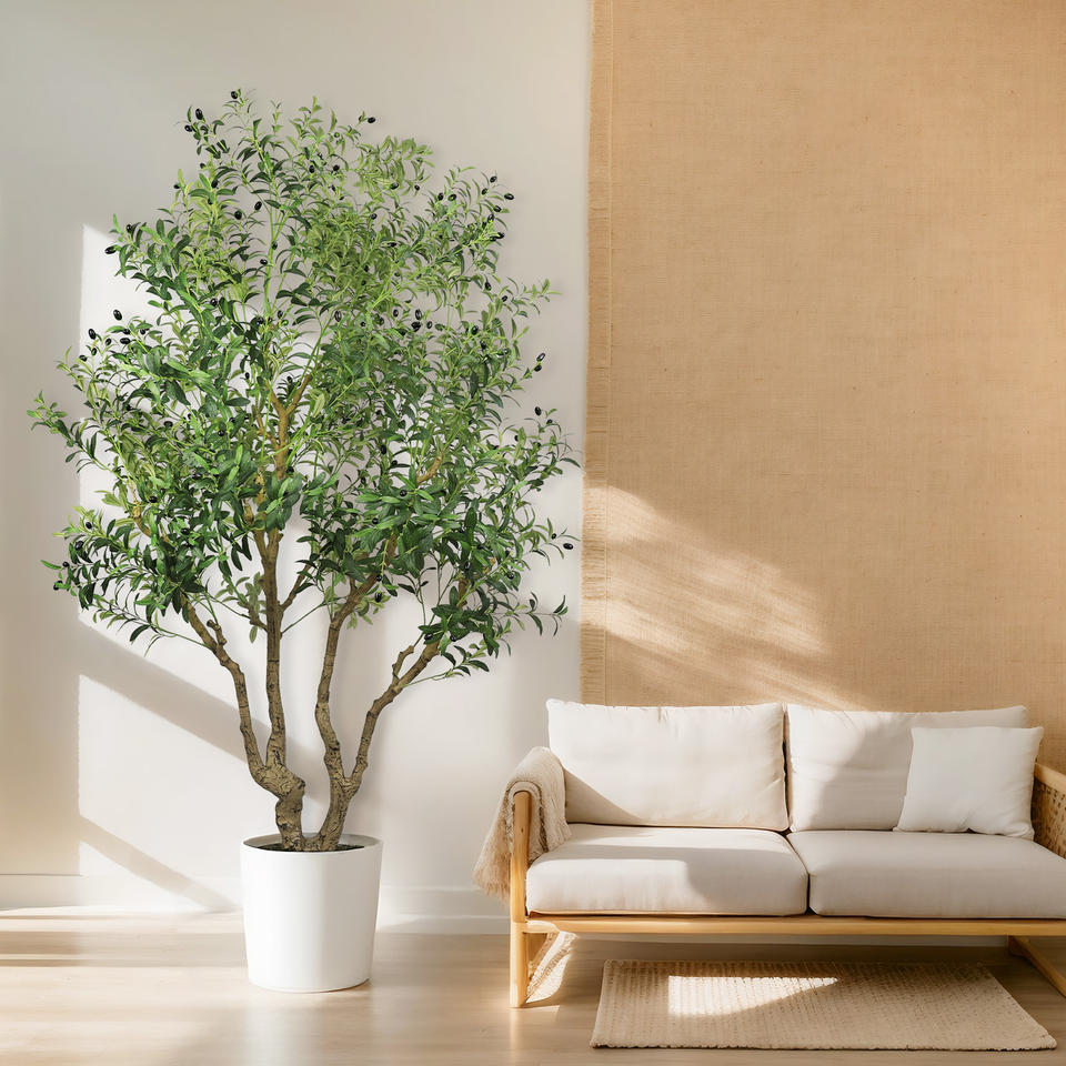 8FT Tall Artificial Olive Tree - Large Faux Potted Tree with Natural ...