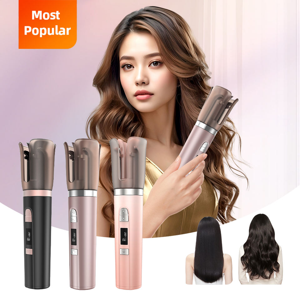 Wireless Battery-Powered Ceramic PTC Curling Iron with LED Display-Auto ...