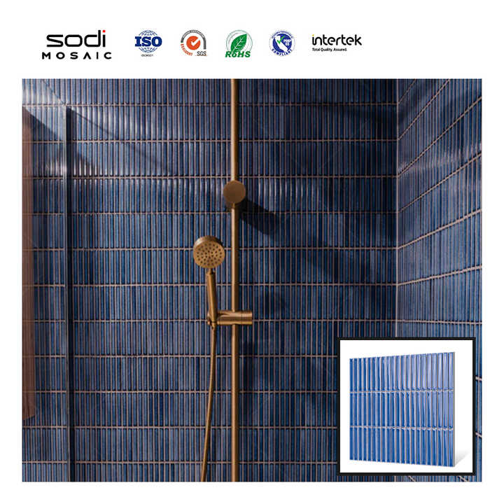 Traditional Ceramic Strip Finger Tile Dark Green Blue Glazed Mosaic ...