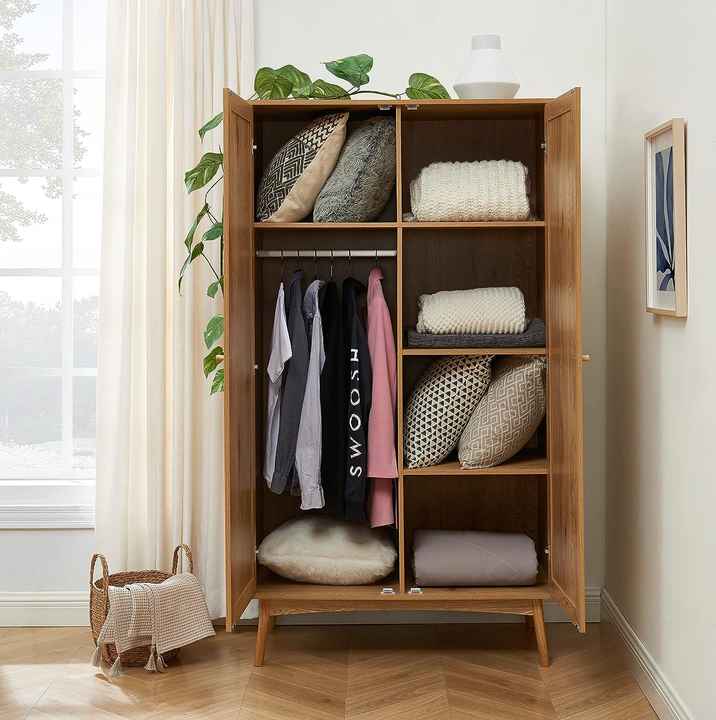 Modern Clothes Furniture Storage Cabinet Wood Rattan Convertible ...