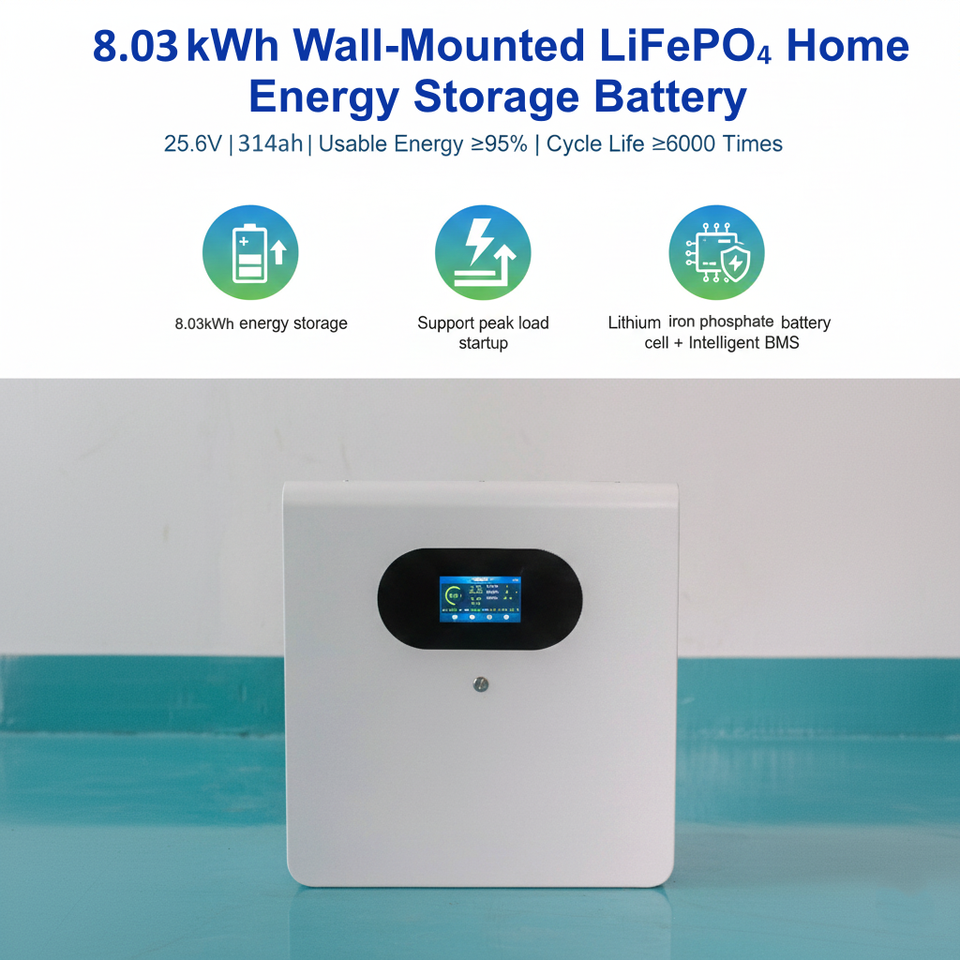 8kWh 25.6V 314Ah Wall Mounted LiFePO4 Solar Battery Pack for Home ...