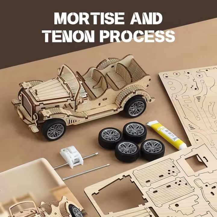 DIY 3D Wooden Puzzle Toys Pull Back Movable Tank Car Assembly Toy DIY ...