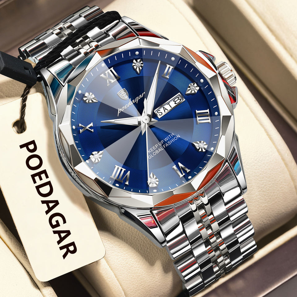 Poedagar 698 Men Quartz Watches Luxury Business Stainless Steel Strap ...