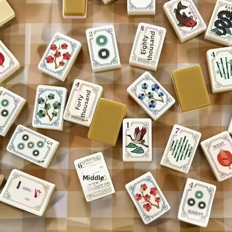 Luxury Chinese Mahjong Game Set 166 Acrylic Tiles Foldable Board with ...