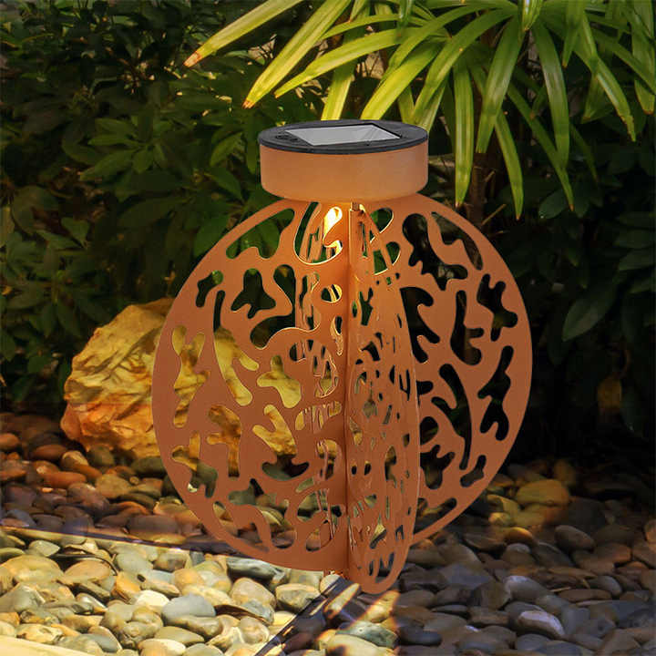 Gray Metal Solar Wind Light Stone Like Cutout Design for Gardens ...