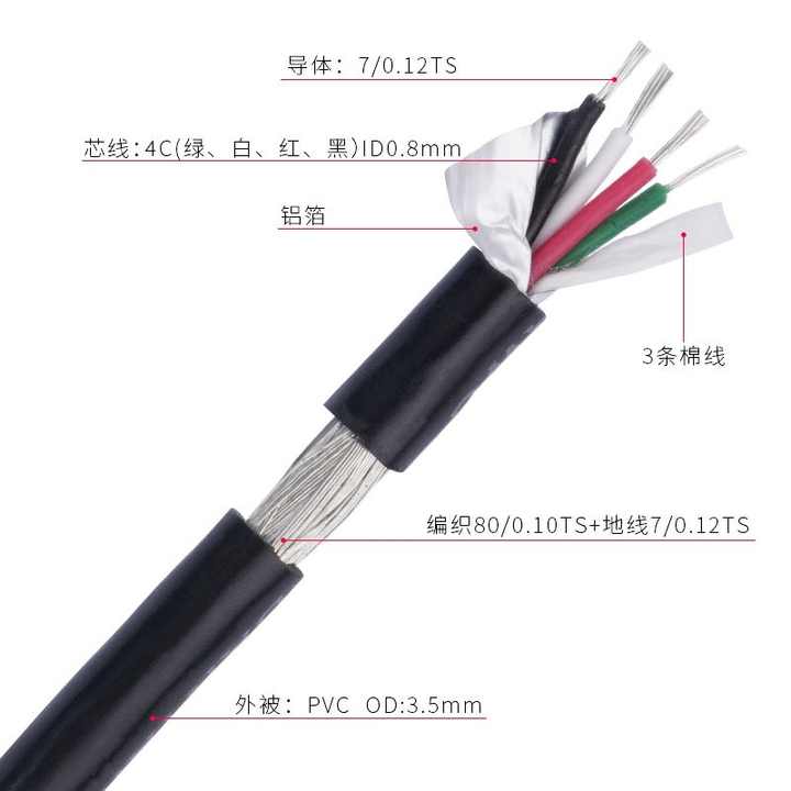 UL2725 22AWG 4P PVC Shielded Signal Wire Harness Custom Color ...