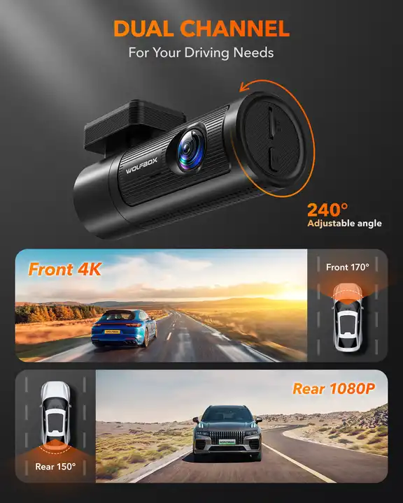 Wolfbox I05 - 4K Dual Lens Dash Cam with Night Vision