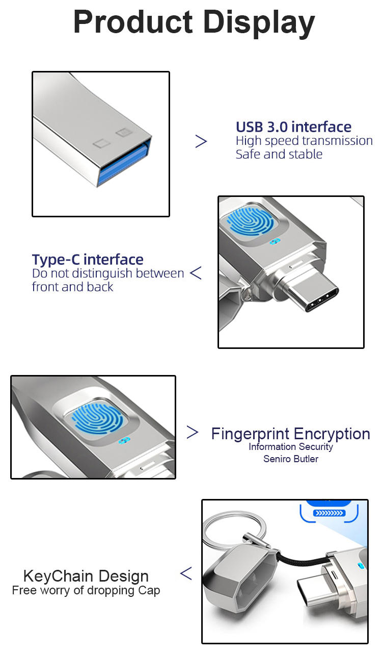 2 in 1 otg pendrive 512gb usb 3.0 type c otg fingerprint encryption usb ...