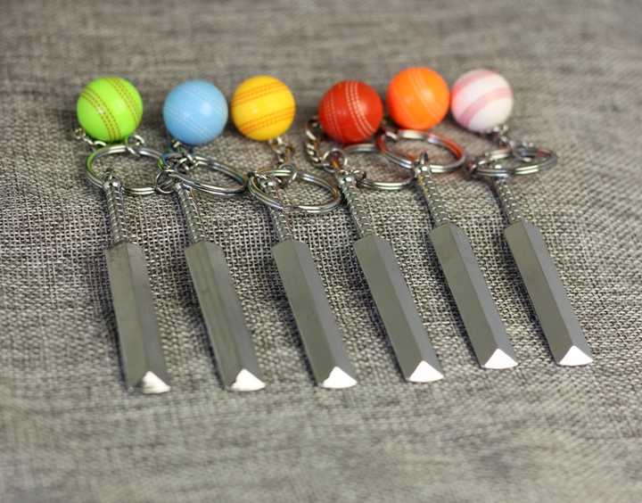 Wholesale Mini cricket ball key chain Custom Logo 3d Metal Cricket Bat ...