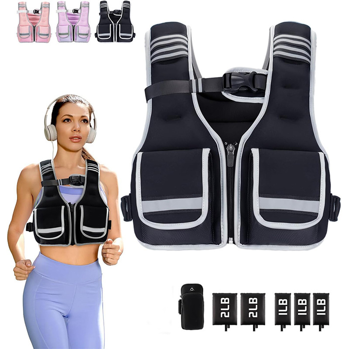 Reflective Stripe Weight Vest with Storage Pockets for Outdoor Running ...