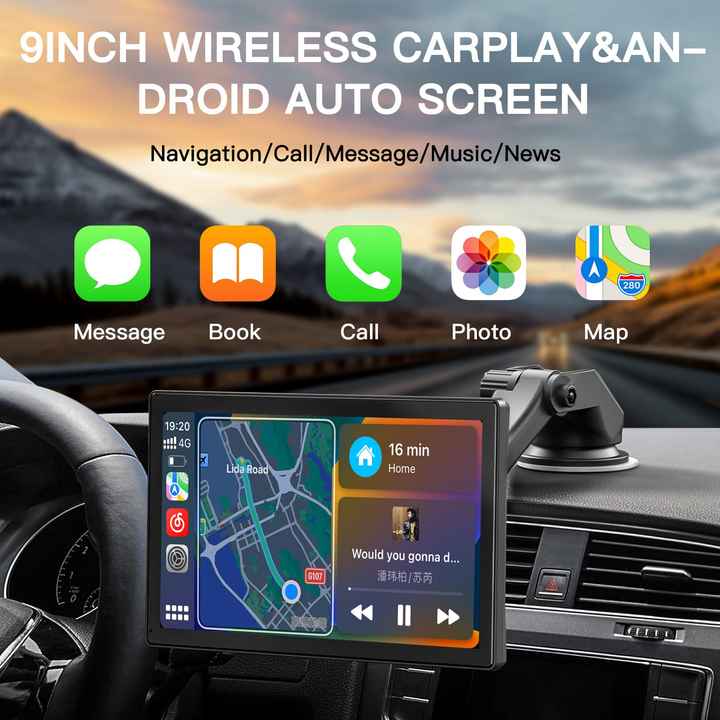 Universal 9" Carplay Screen for Car - Wireless & Android Auto Display