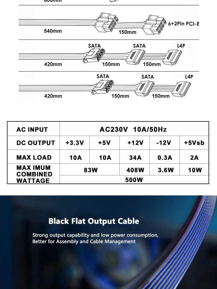 High Quality 500W APFC 80 PLUS Gaming PC ATX Computer Switching Power ...