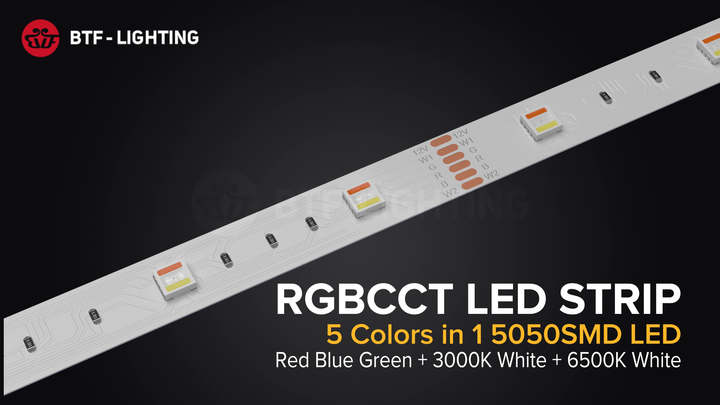 Btf-lighting Rgbcct 5 Colors In 1 Led 6leds/m 5050smd Rgbw Rgb+dimmable Tunable Color ...