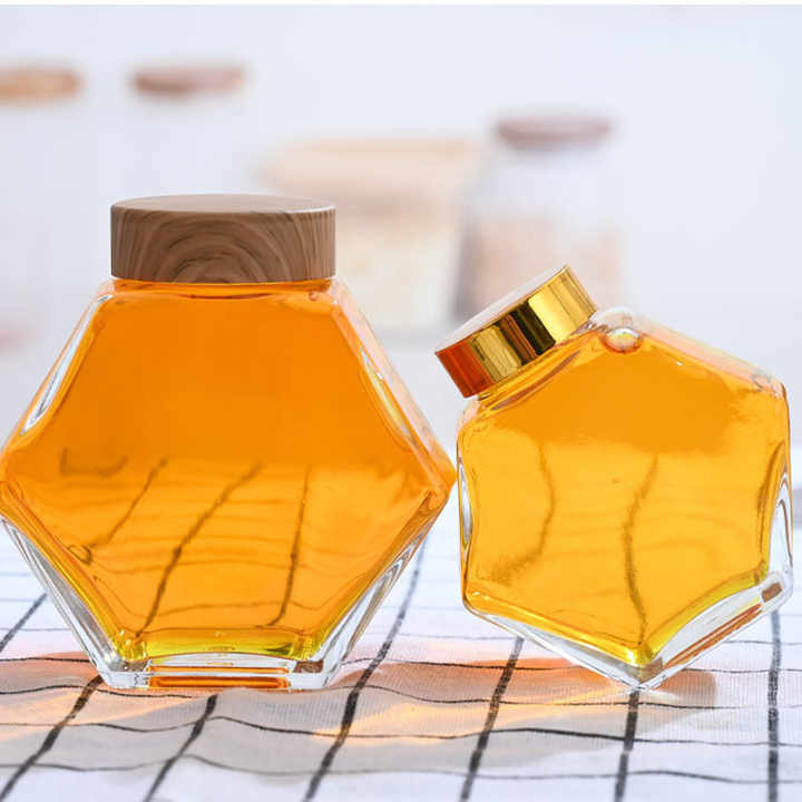 Hexagon Airtight Glass Honey Jars With Lids Frascos De Vidro 250 g 500 ...
