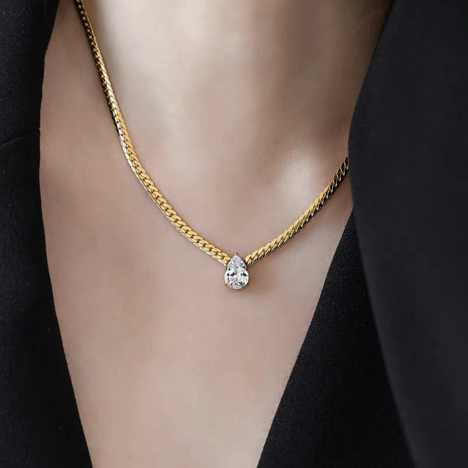 Fashionable Gold Plated Stainless Steel Jewelry Choker Necklace Zircon ...