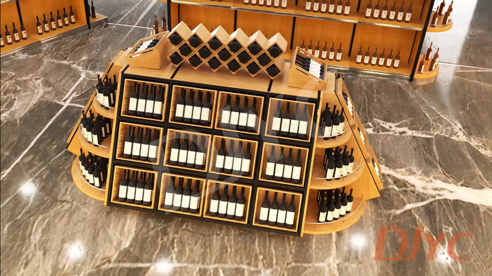 Wooden Display Gondola for Wine Shelf Rack - Supermarket