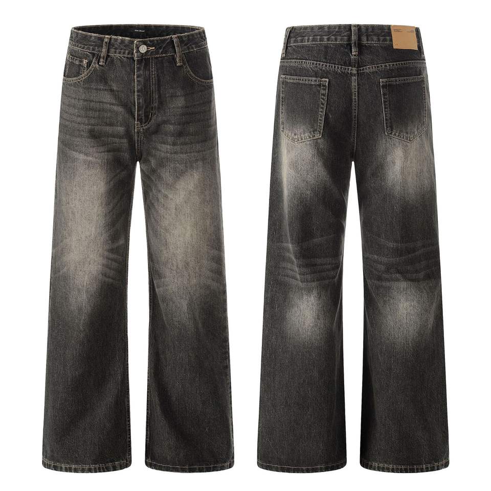 11KN American Style Retro Cat's Whiskers Cotton Jeans Nostalgic Black ...