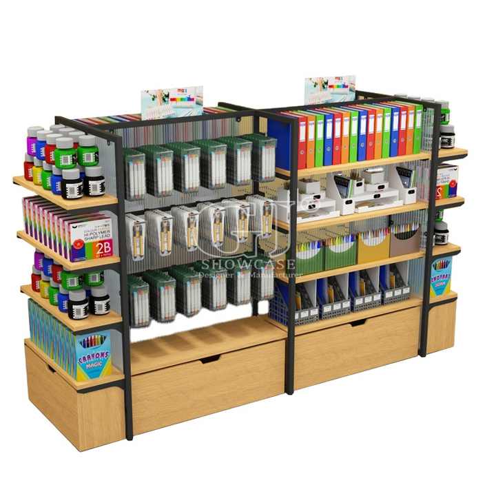 Retail Store Design Wooden Stationery Display Racks Book Pen Shelves ...