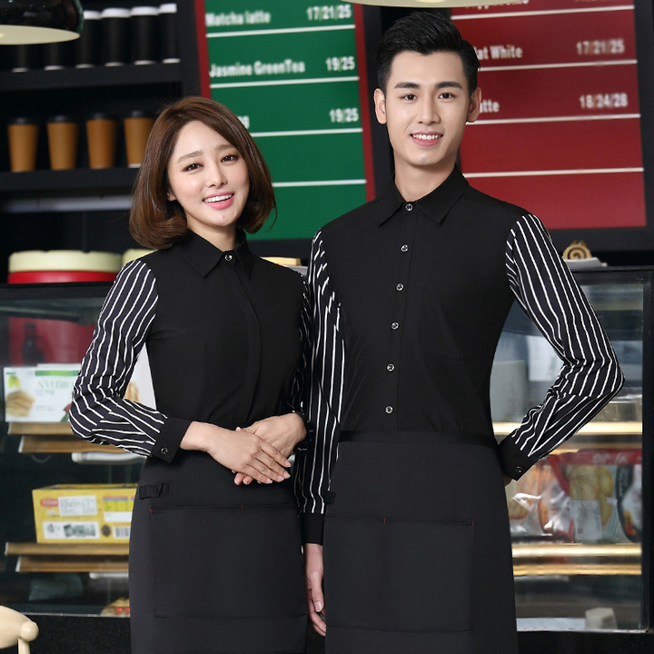 Factory Custom Bakery Hotel Waitress Waiter Uniform Stripe Shirt ...