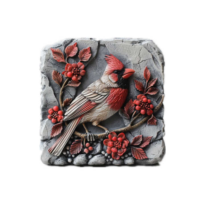 Red Cardinal Bird Figurine Garden Resin Stepping Stone Plaque