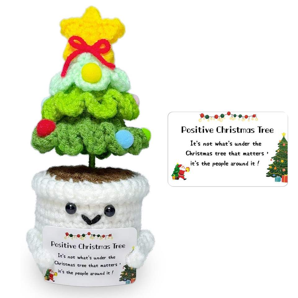 Funny Emotional Support Crochet Christmas Tree Doll With Card Positive ...