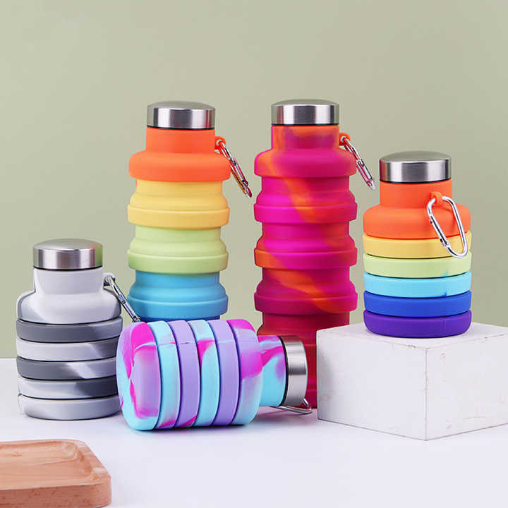 500ML Wholesale Portable Multicolor Silicone Folding Outdoor Sport Water Travel Bottles Creative ...
