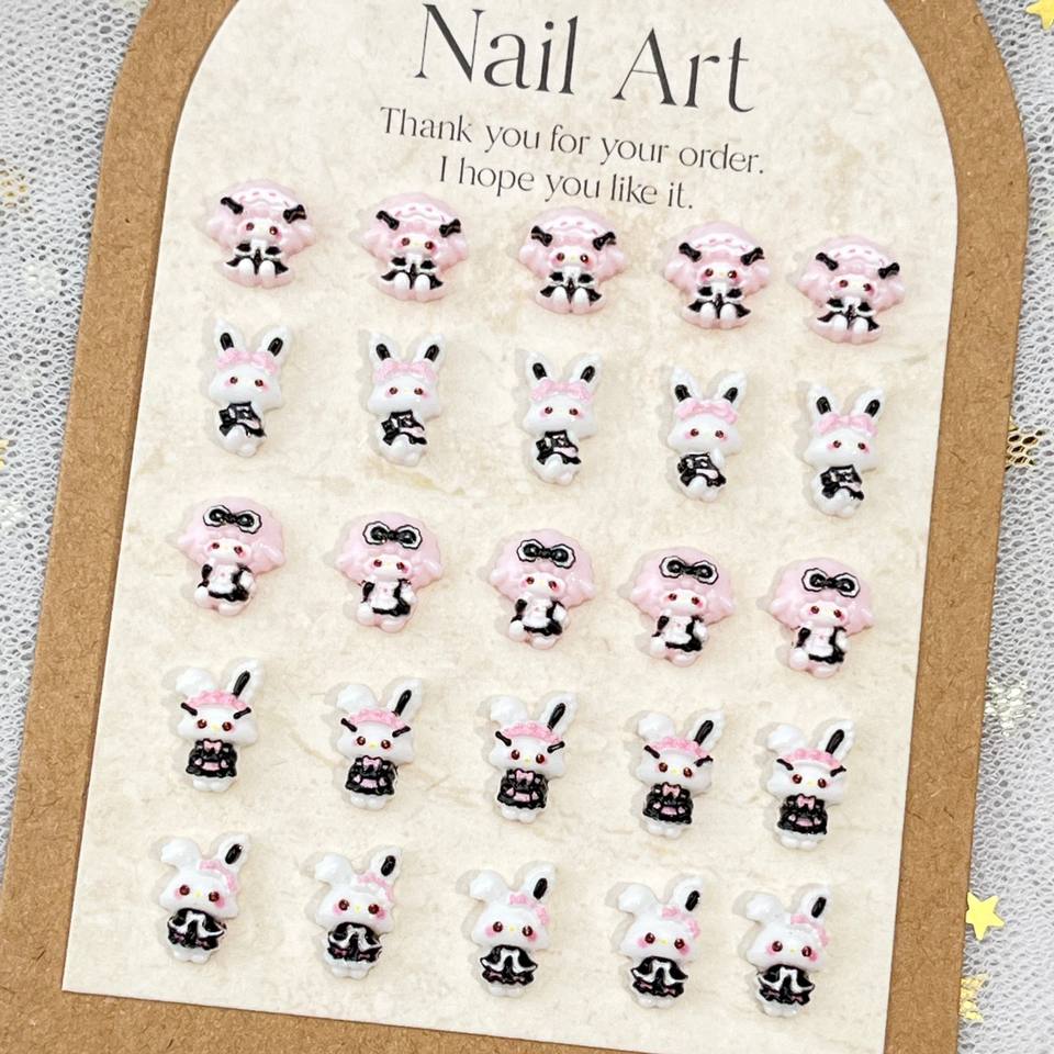 Cartoon Pink Housemaid Bunny Nail Art Charms Jewelry Cute Stereo ...