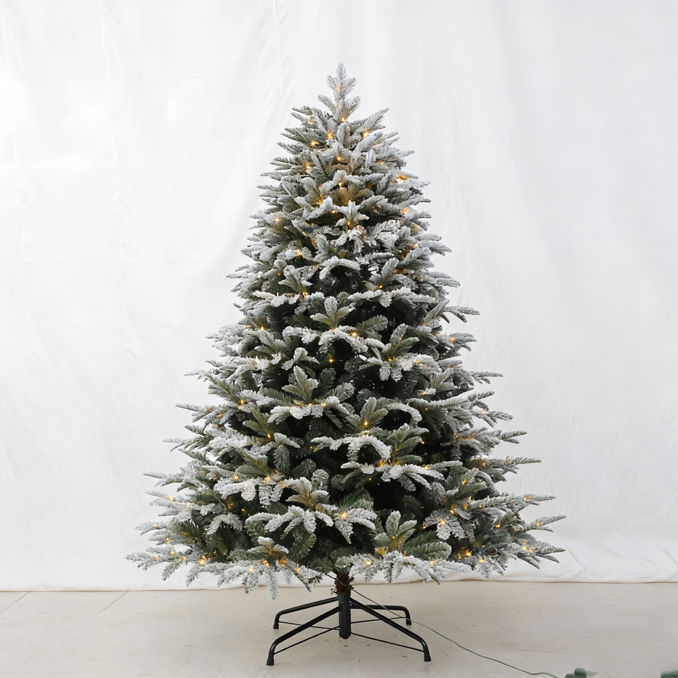 Flocked Snow Pre Lit Artificial Christmas Tree Frosted Branches Sturdy