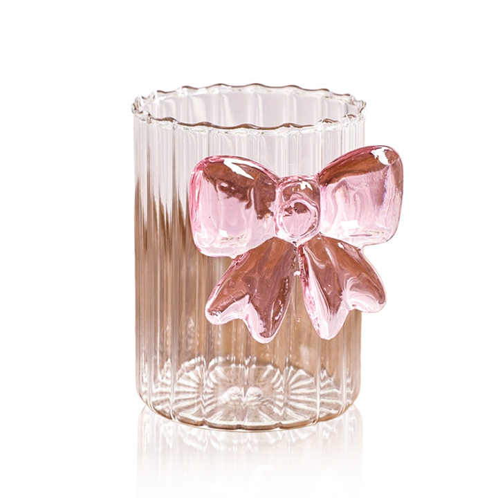 Cute pink bow glass cups princess cup borosilicate glasses for hot and ...