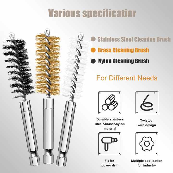 20 Pc Auto Engine Wire Brush 18-Pack Bore Brush Set Variety of Size ...