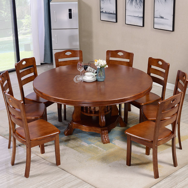 Wooden Rotating Dining Round Table And Chairs Set with 8 seat ...