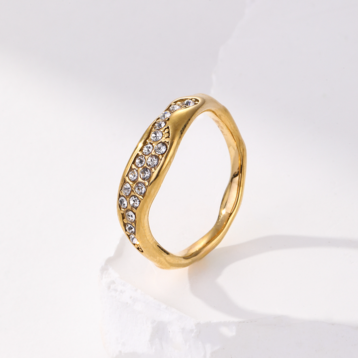 Waterproof Stainless Steel Diamond Ring Irregular Wavy Zircon Ring 18K ...