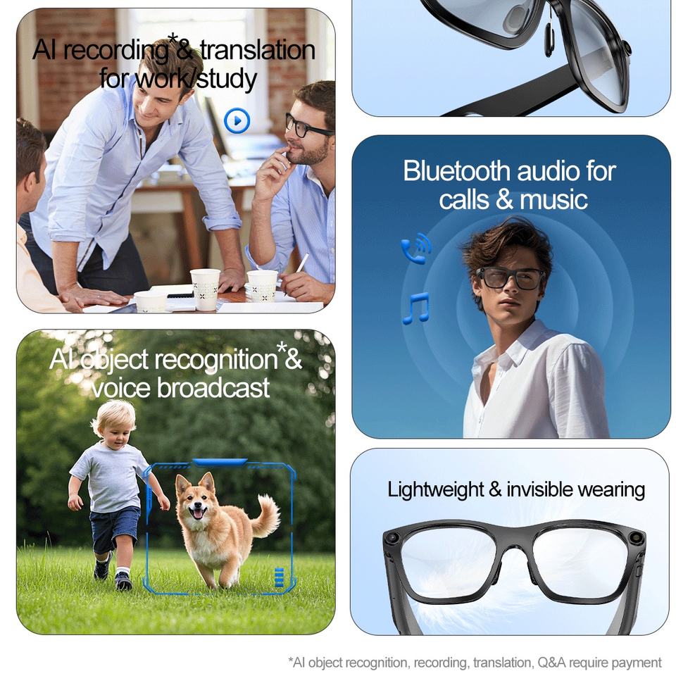 AI Smart Glasses S336 1080P Video Photo Recording WiFi Transfer BT Call ...