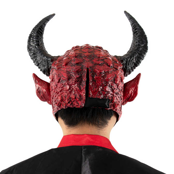 Red Horror Devil Mask Spooky Demon Long Horn Prank Helmet Stage ...