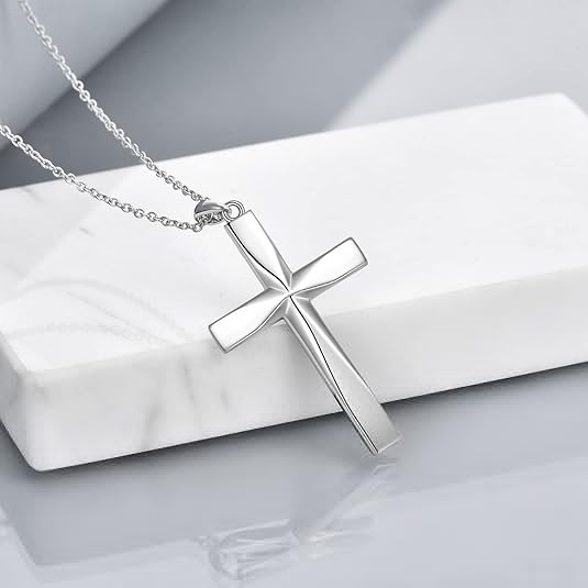 Classic Retro Smooth Cross Pendant 925 Silver Necklace Fashion ...