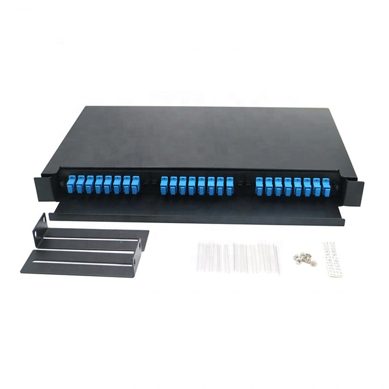 FTTH 1U 19" rackmount sliding 24 port ODF fiber optic patch panel with ...
