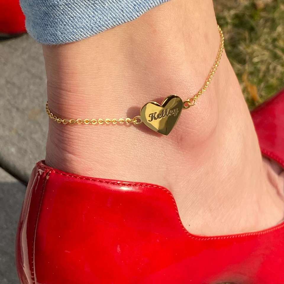 Custom Name Personalized Anklet Ankle Chain Gold Heart Customize ...