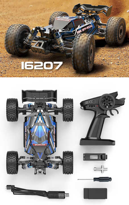 HOSHI MJX 16207 RC Car 1/16 4WD Brushless 3S Battery 65KMH High Speed ...